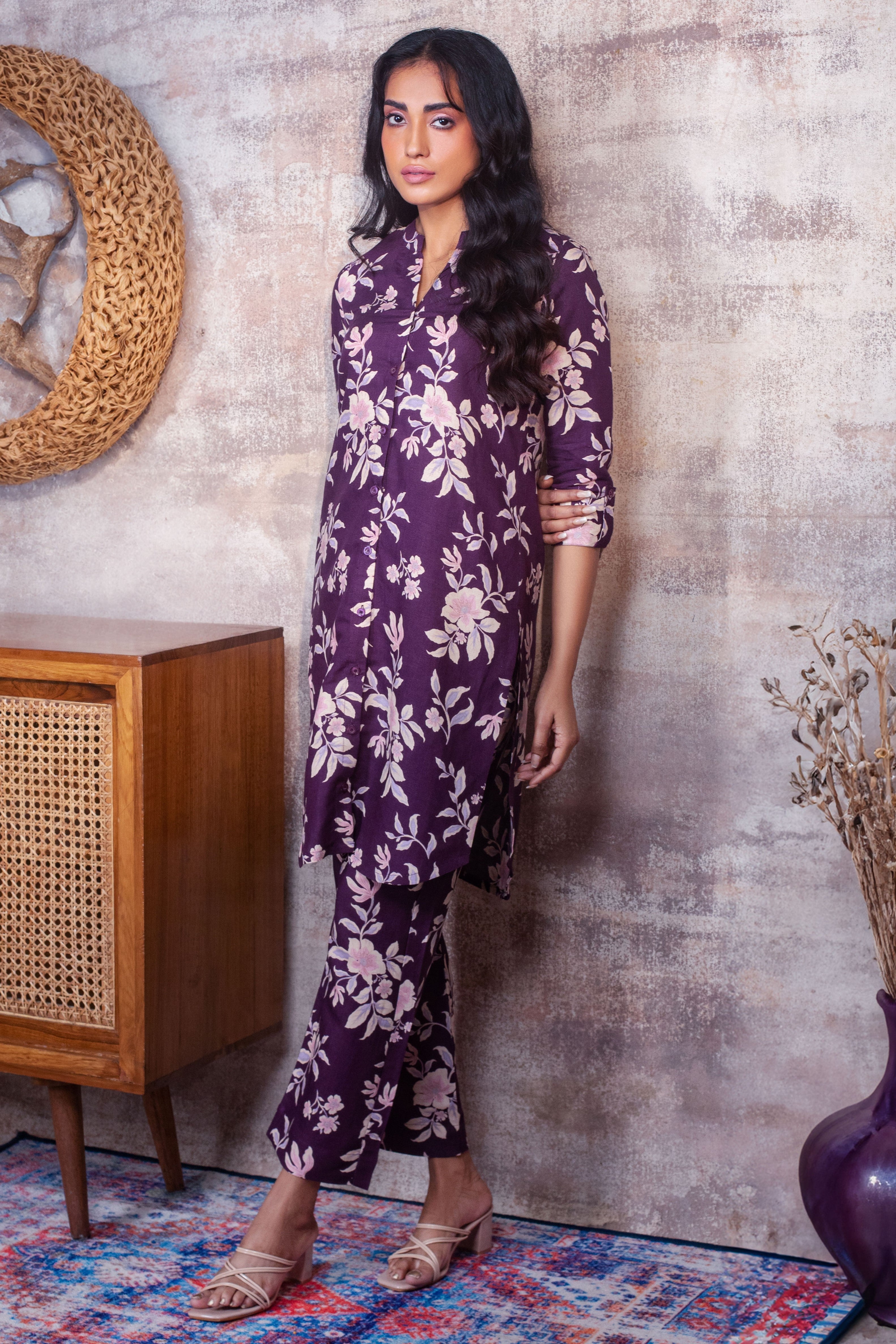 ABIGAIL - Purple Floral Co-ord in Cotton-Linen – être