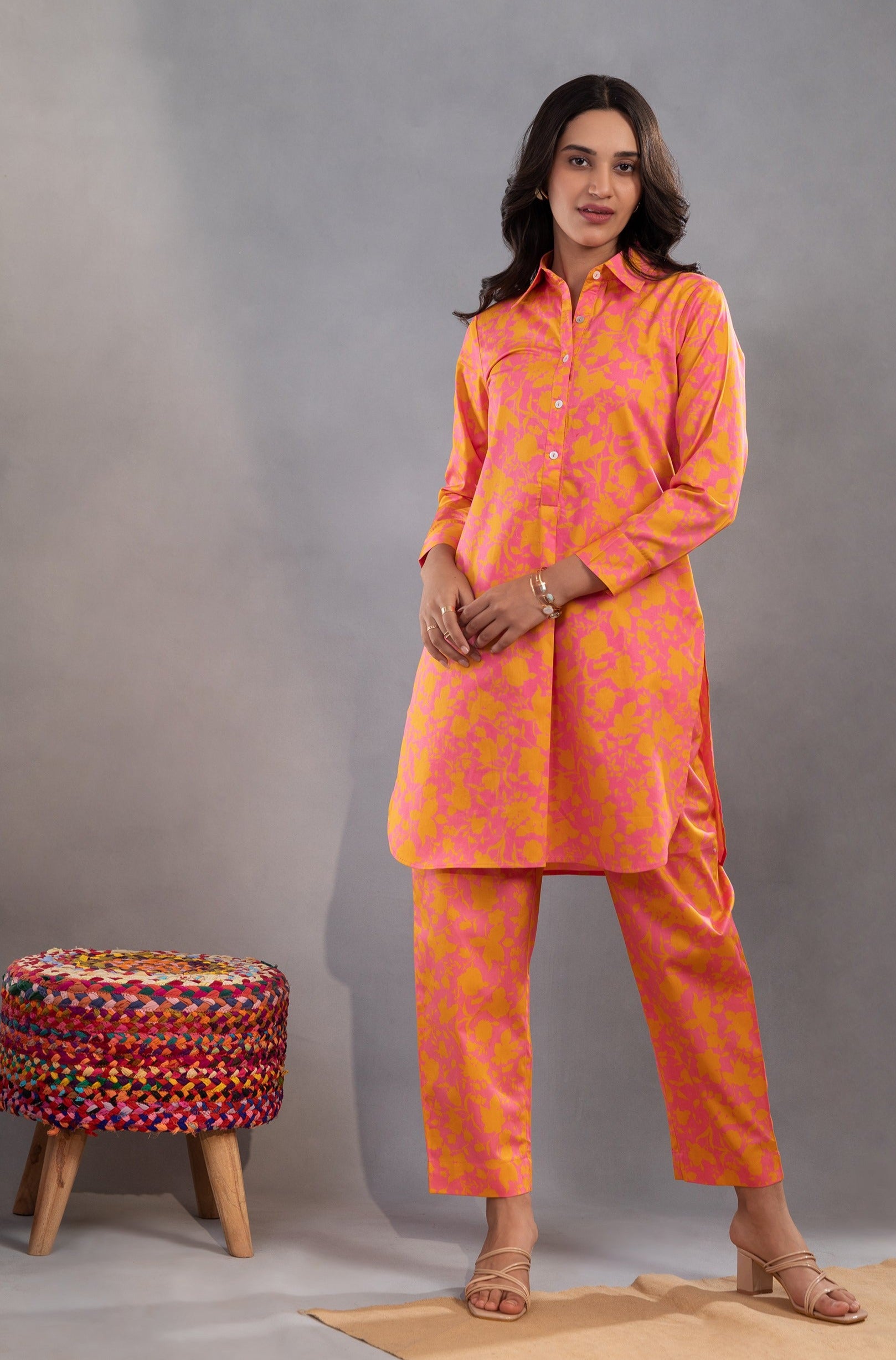 SIENNA- Orange Pink Co-ord Set in Premium Cotton Poplin – être